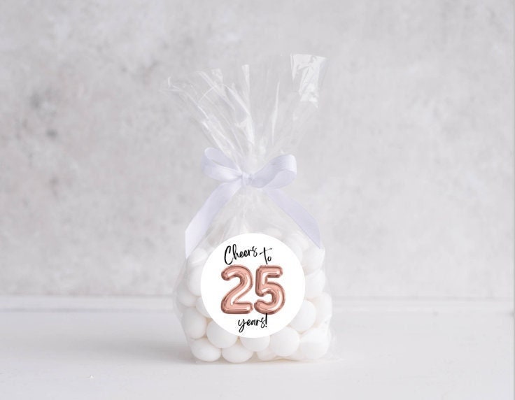 Cheers to 25 Years Stickers, Rose Gold Balloon Sticker 20 Piece Sheet ...