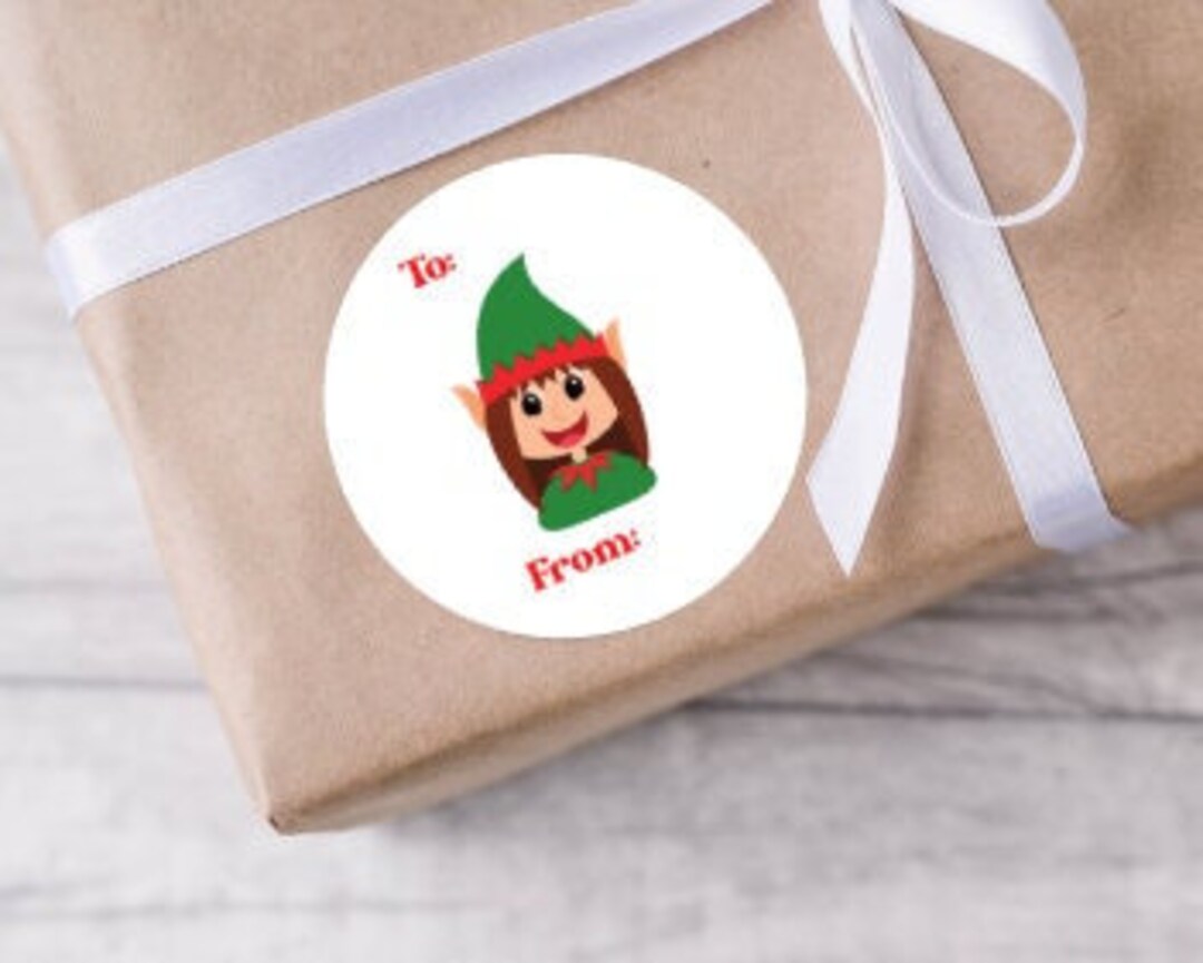 Elf Stickers, to and From Elf Girl, 20 Piece Sheet of Matte White Round ...