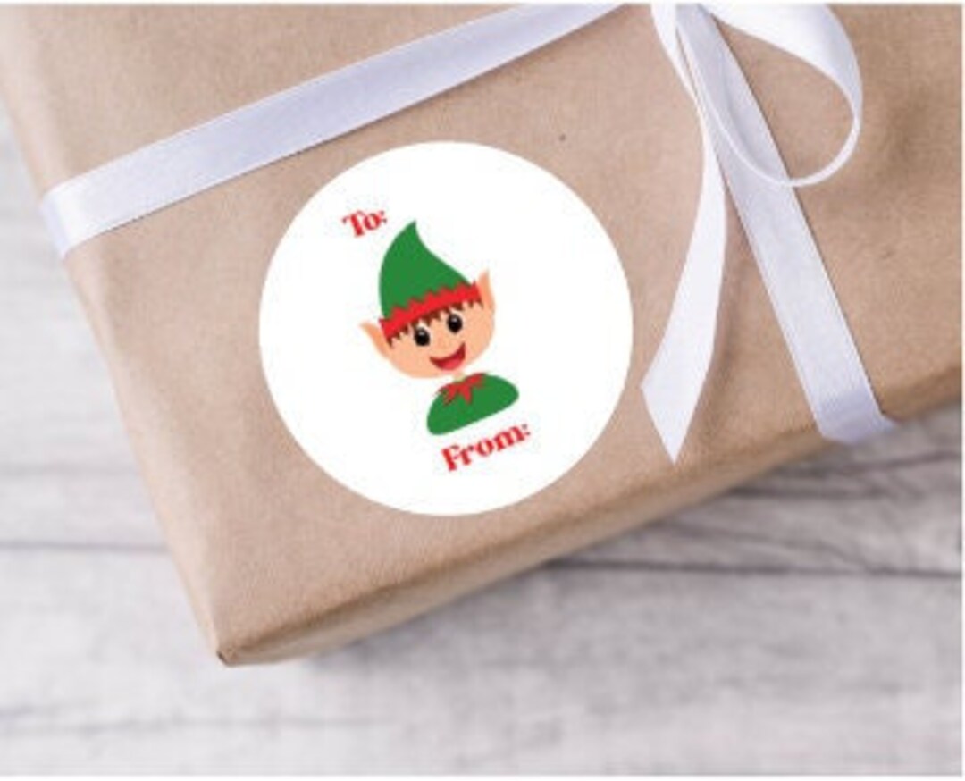 Elf Stickers, to and From Elf Boy, 20 Piece Sheet of Matte White Round ...