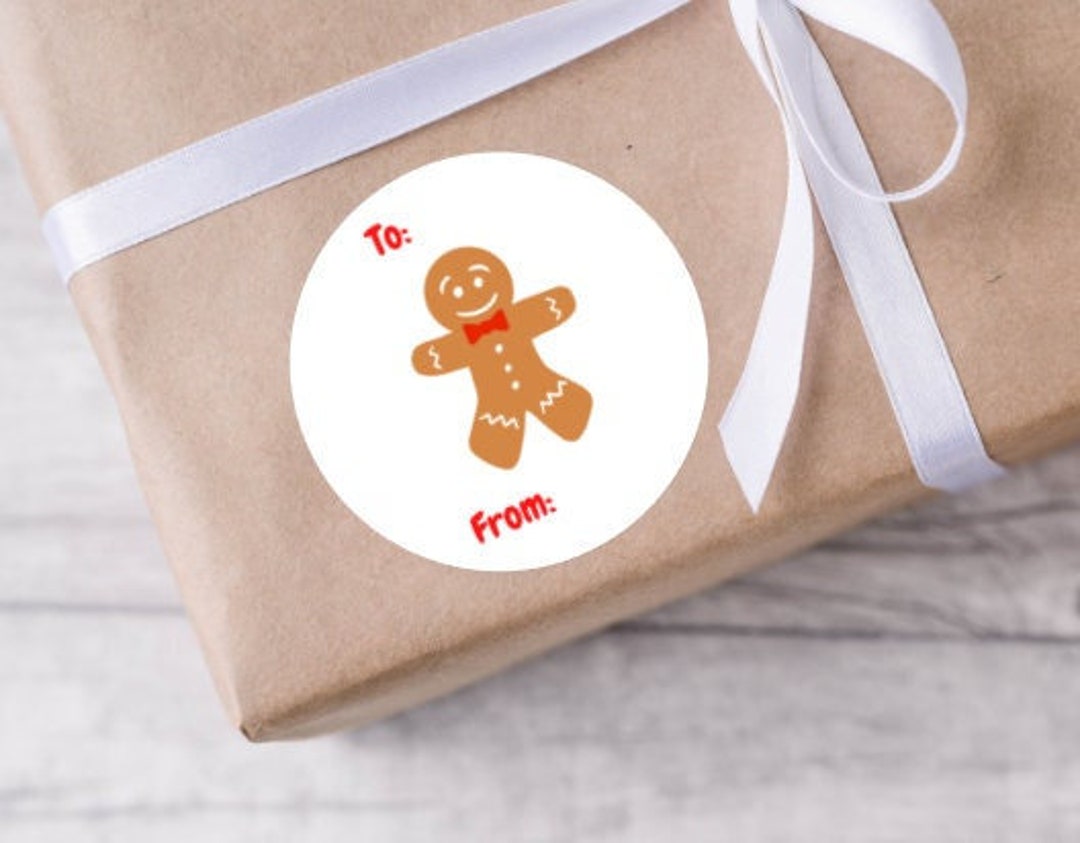Gingerbread Stickers to and From 20 Piece Sheet of Matte White Round 2 ...