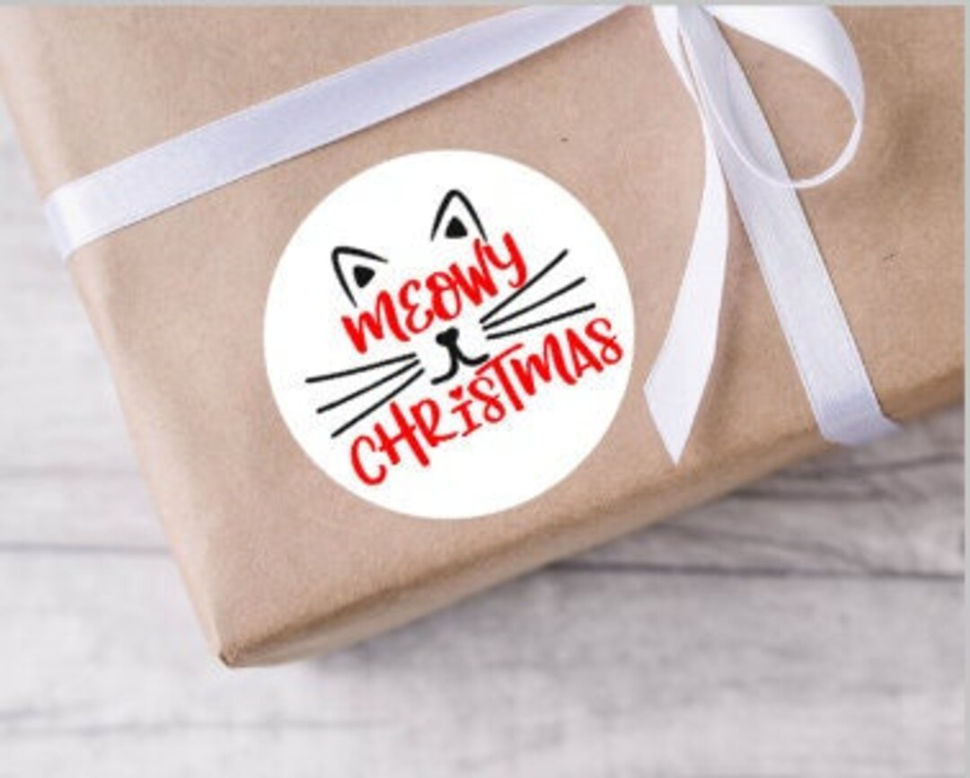 Meowy Christmas Cat Stickers, 20 Piece Sheet of Matte White Round 2 ...