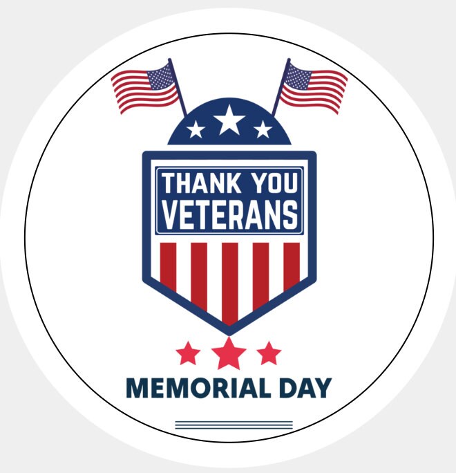 Memorial Day Stickers, Thank You Veterans 20 Piece Sheet of Matte White ...