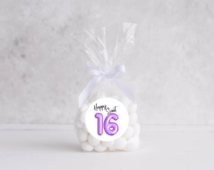 Happy Sweet 16 Stickers, Purple Balloon Sticker 20 Piece Sheet of Matte ...