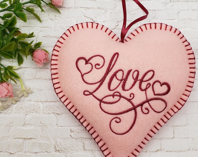 Large Love Felt Heart Ornament, Baby Pink Decorative Hanging Heart ...