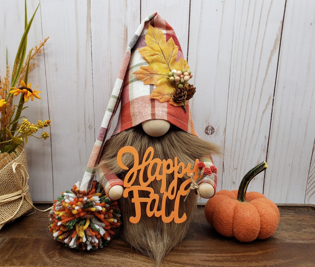 Happy Fall Gnome With Orange Pumpkin, Farmhouse Gnome, Handmade Gnome ...