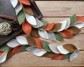 6.4 Feet Magnolia Felt Leaf Garland, Fall Garland, Mantel Table ...