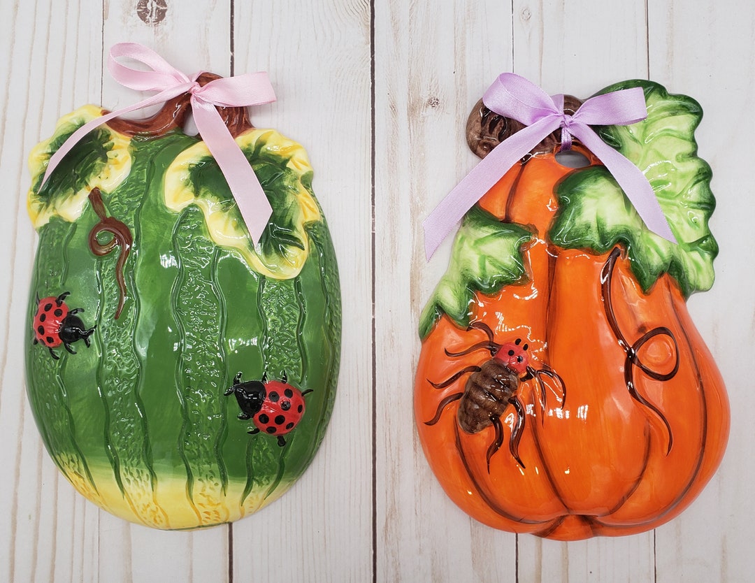 Ceramic Wall Decor ~ Fall Harvest Ceramic Pumpkin and Watermelon Home ...