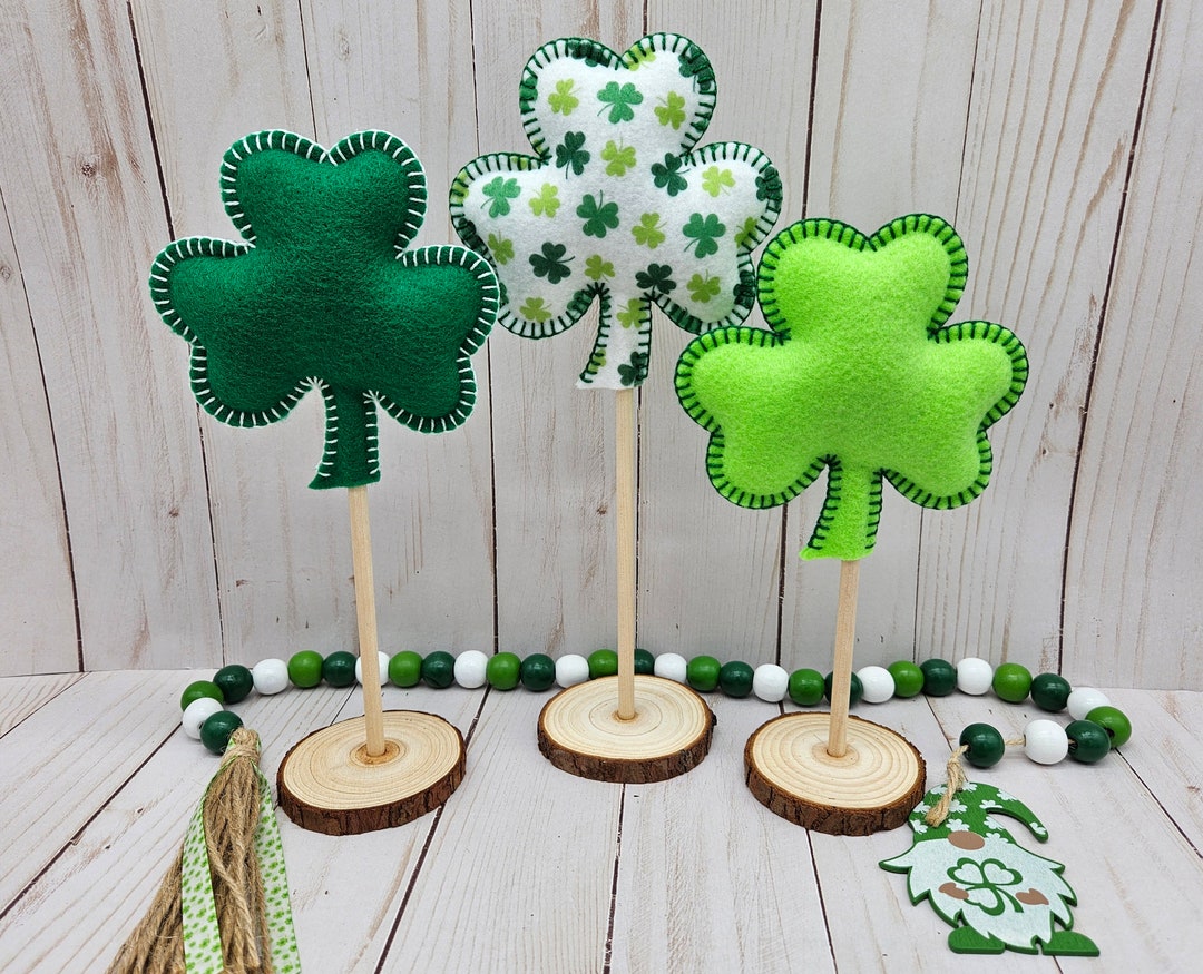 Ready to Ship 3 Standing Shamrock Clover Felt Set, Green Clover ...