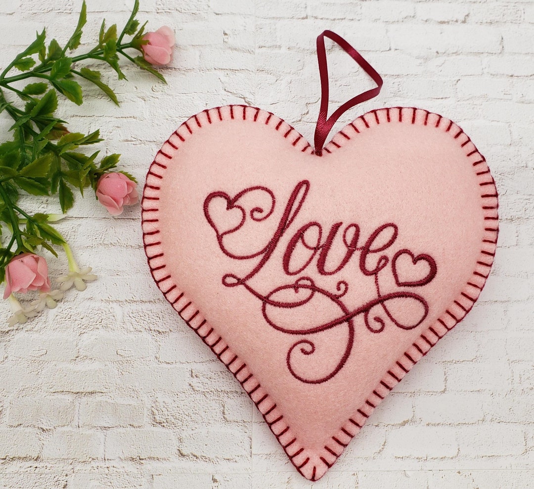 Large Love Felt Heart Ornament, Baby Pink Decorative Hanging Heart ...