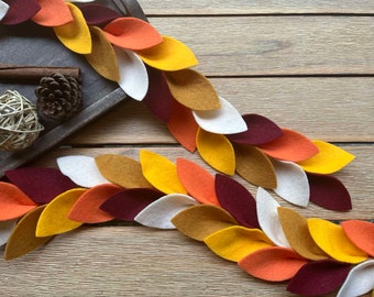 6.4 Feet Magnolia Felt Leaf Garland, Fall Garland, Mantel Table ...