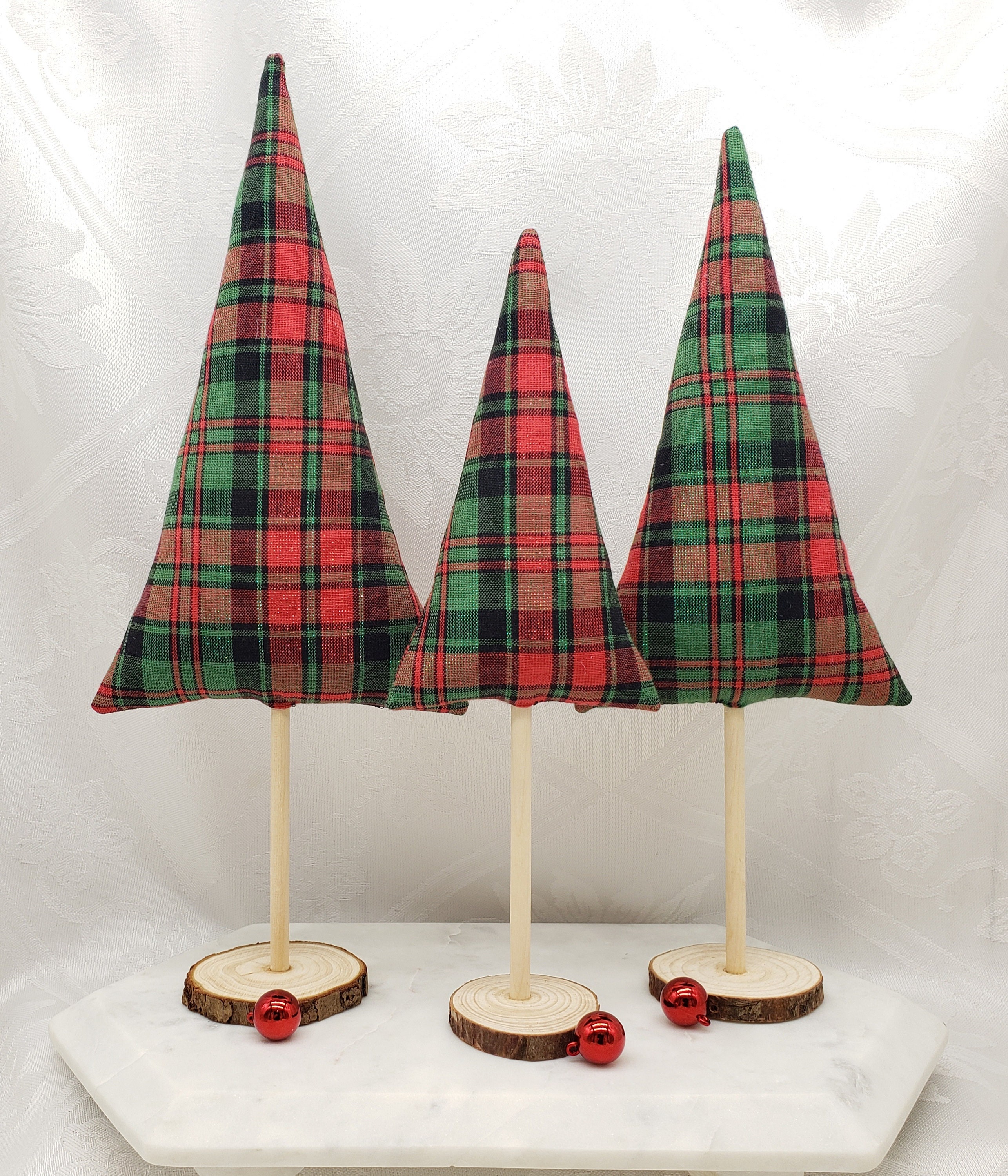 3 Pc. Fabric Christmas Trees Red and Green Stuffed Christmas - Etsy