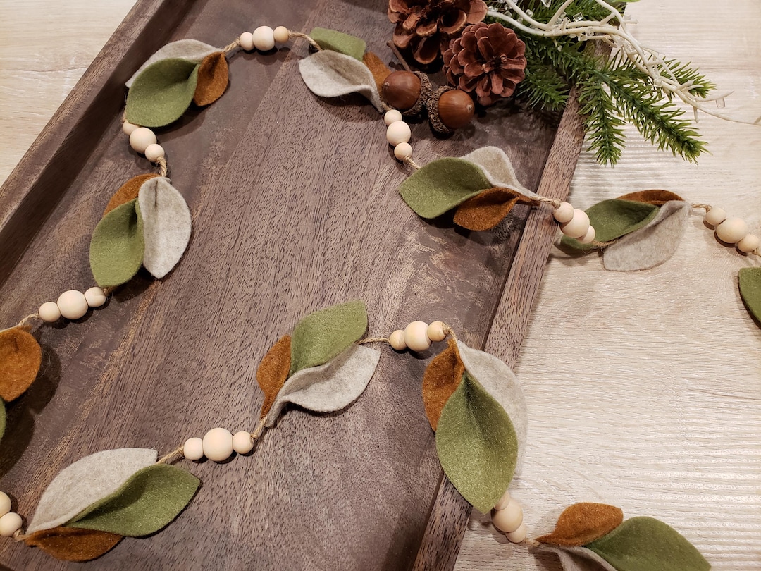 Felt Leaves Garland, Leaf and Beads Garland, Fall Mantle Table ...