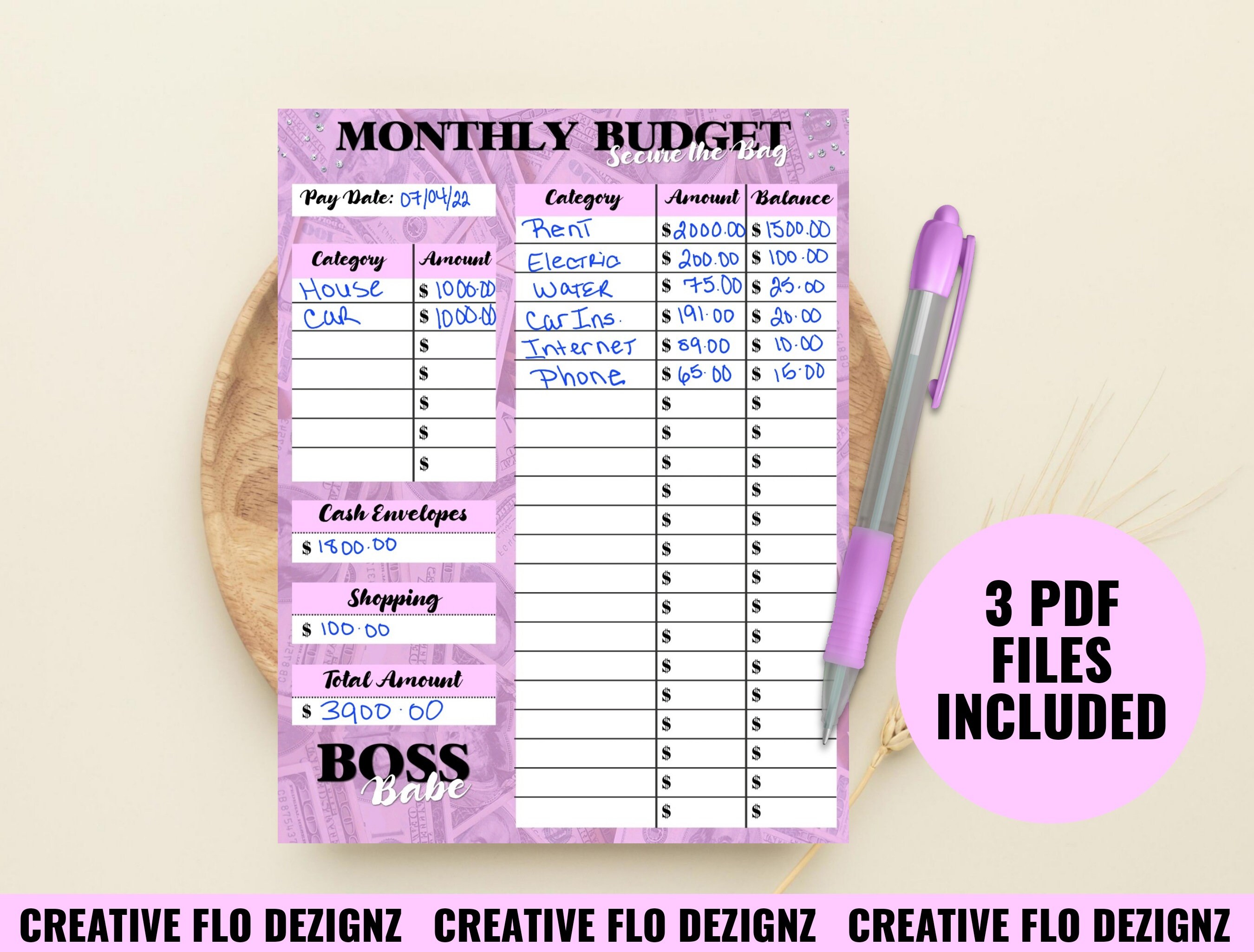 Pink Money Printable Monthly Budget, Simple Monthly Expenses Tracker ...