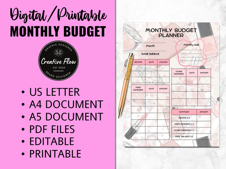 Cute Digital Monthly Budget Template, Cute Monthly Expense Tracker ...
