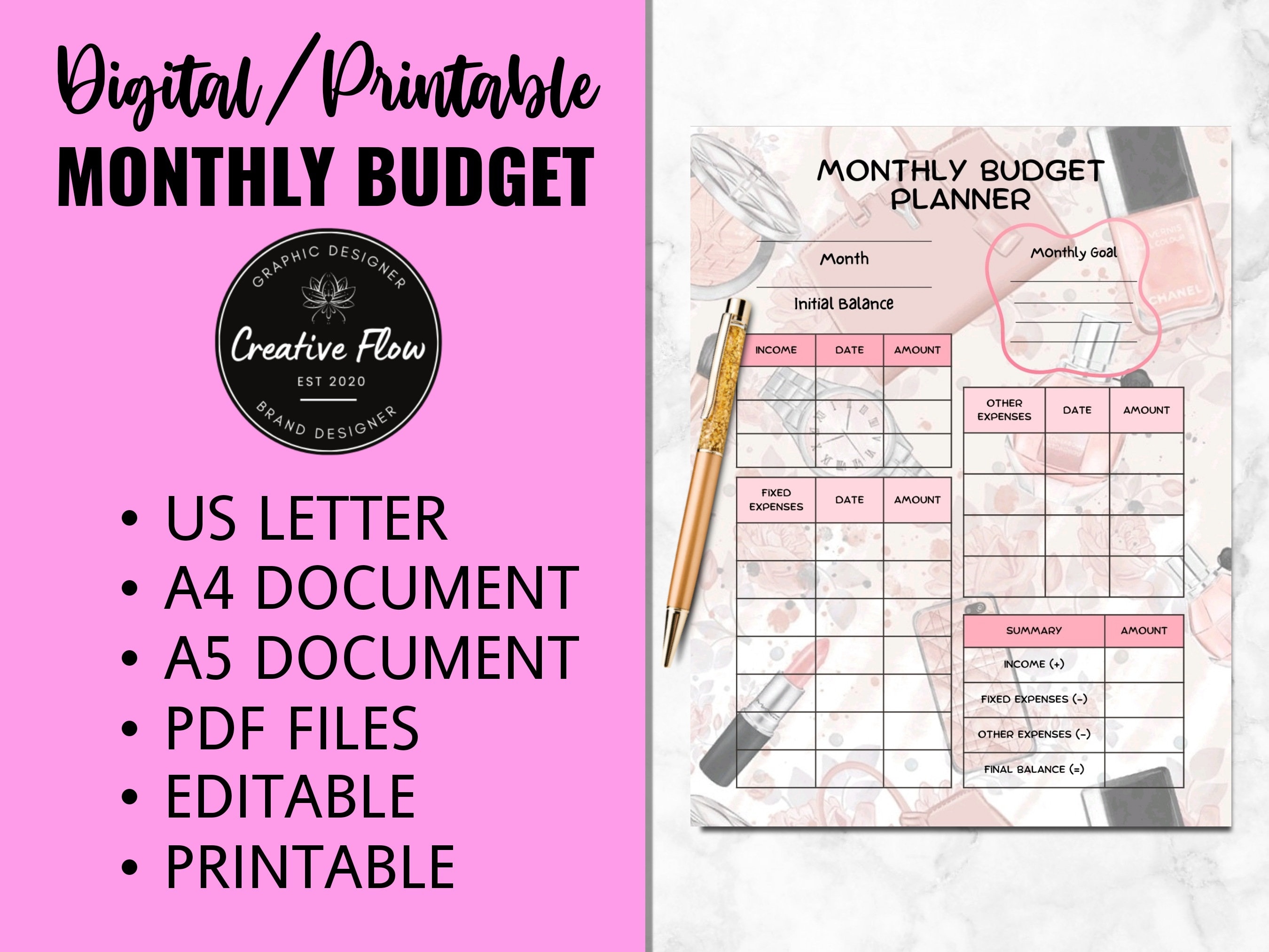 Cute Digital Monthly Budget Template, Cute Monthly Expense Tracker ...