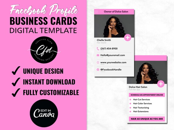 Facebook Profile Business Cards DIY Social Media Profile - Etsy