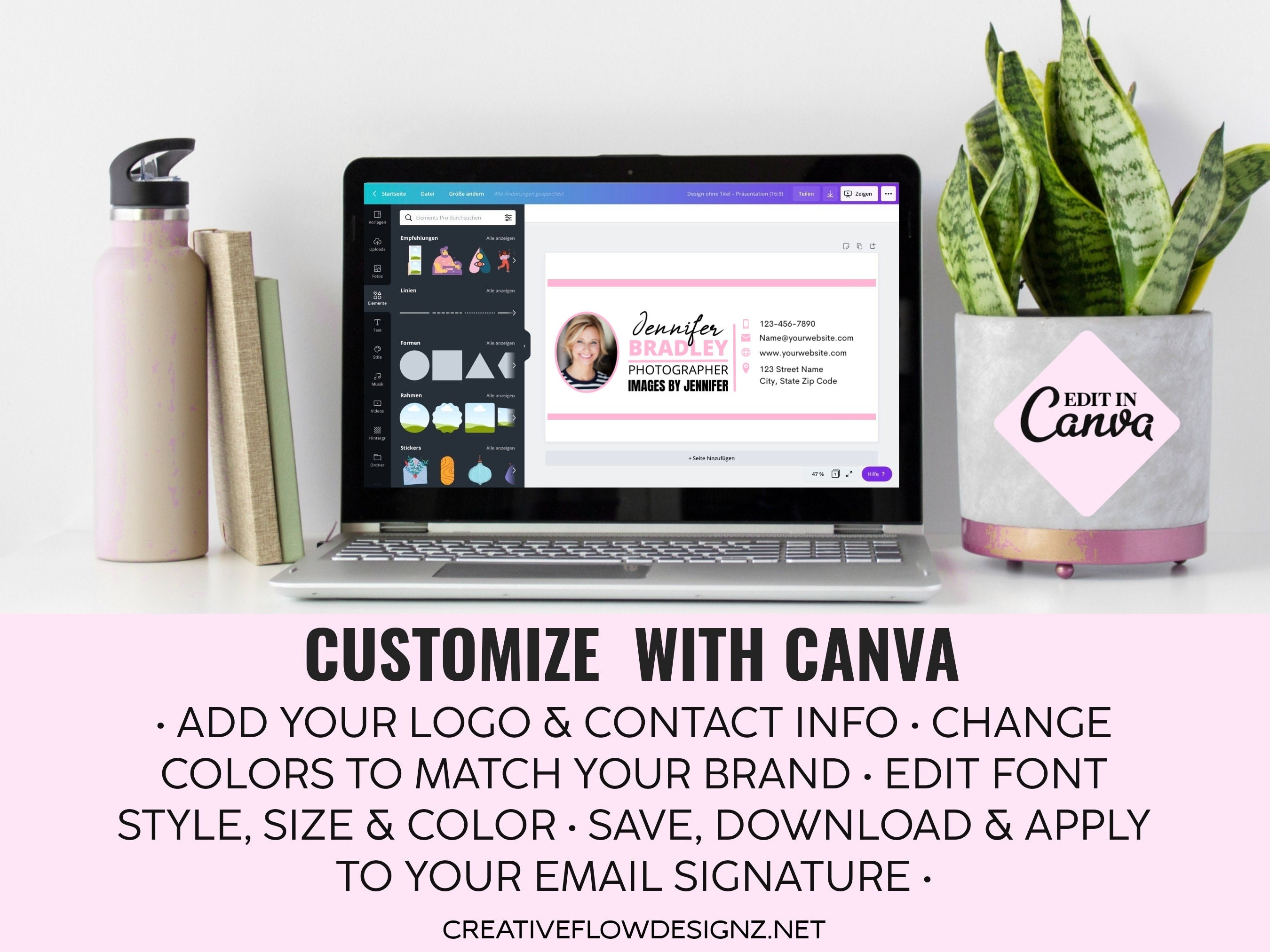 Pink and Black DIY Email Signature Template Bundle, Stylish Editable ...