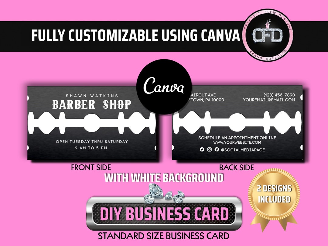 Editable Black Metal Faux Razor Blade Business Card, Barber Razer ...