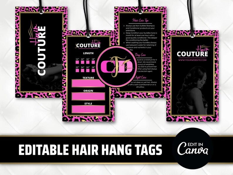 Pink Cheetah Hair Bundle Hang Tags, Hair Extension Hang Tags, Bundle ...
