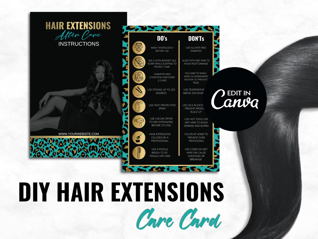 Editable Hair Extension Care Cards, DIY Hair Bundle Aftercare Cards ...