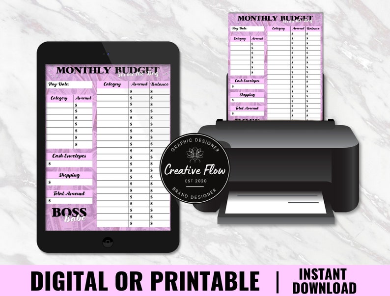 Pink Money Printable Monthly Budget, Simple Monthly Expenses Tracker ...