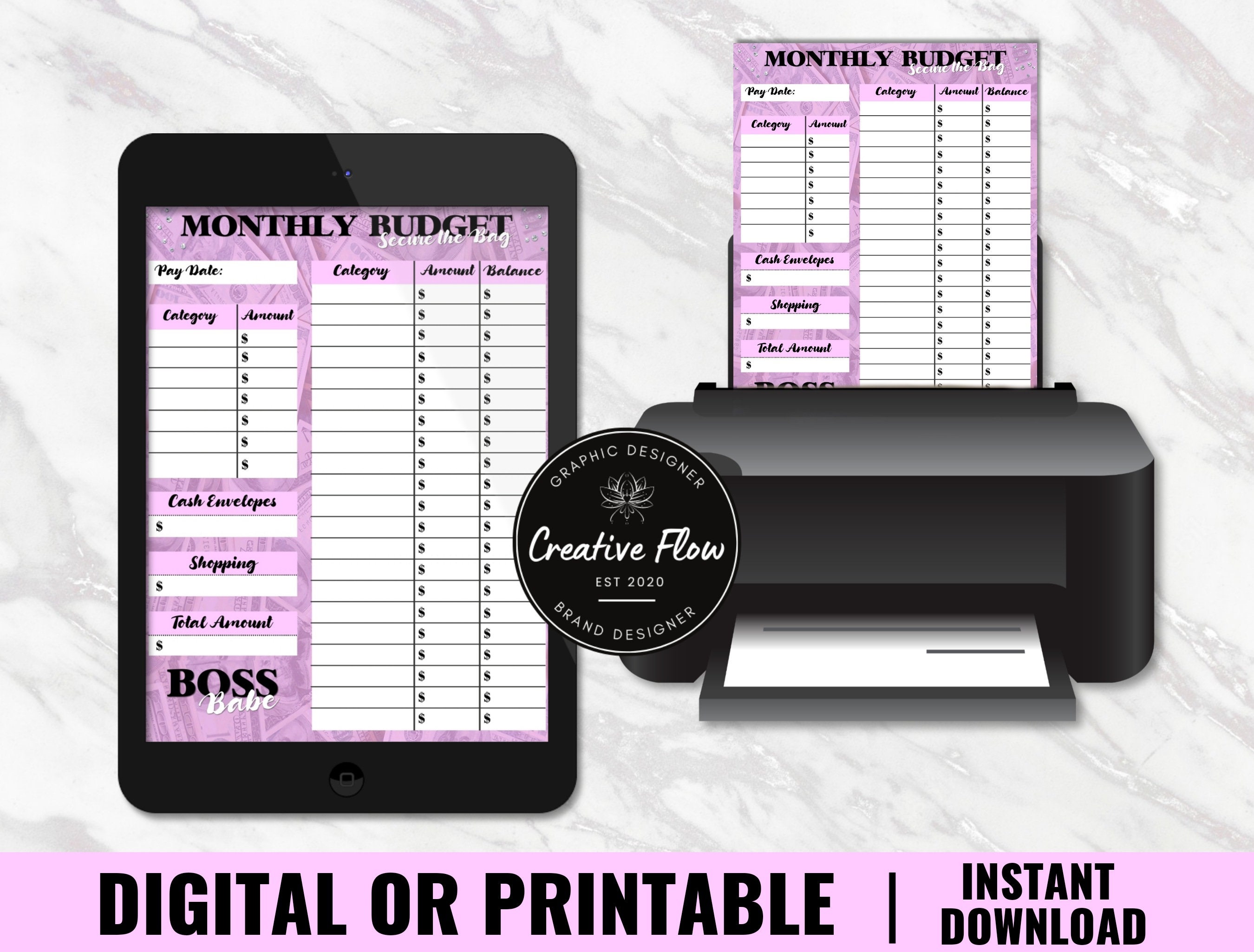 Pink Money Printable Monthly Budget, Simple Monthly Expenses Tracker ...