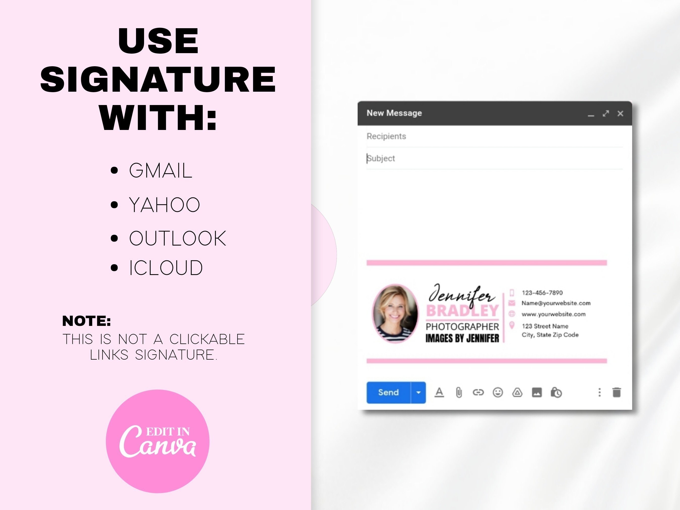 Pink and Black DIY Email Signature Template Bundle, Stylish Editable ...