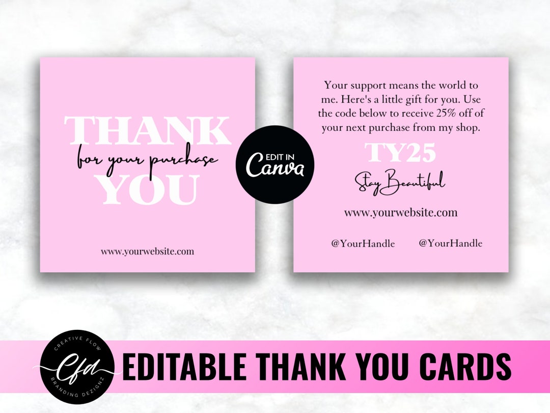 Editable Square Thank You Cards Template, DIY Square Shaped Thank You ...