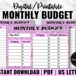 Pink Money Printable Monthly Budget, Simple Monthly Expenses Tracker ...