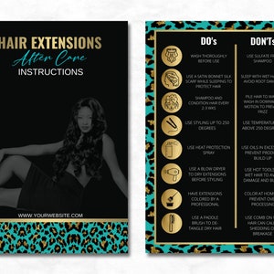 Editable Hair Extension Care Cards, DIY Hair Bundle Aftercare Cards ...