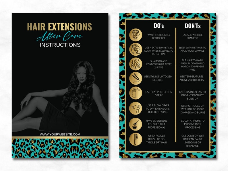 Editable Hair Extension Care Cards, DIY Hair Bundle Aftercare Cards ...