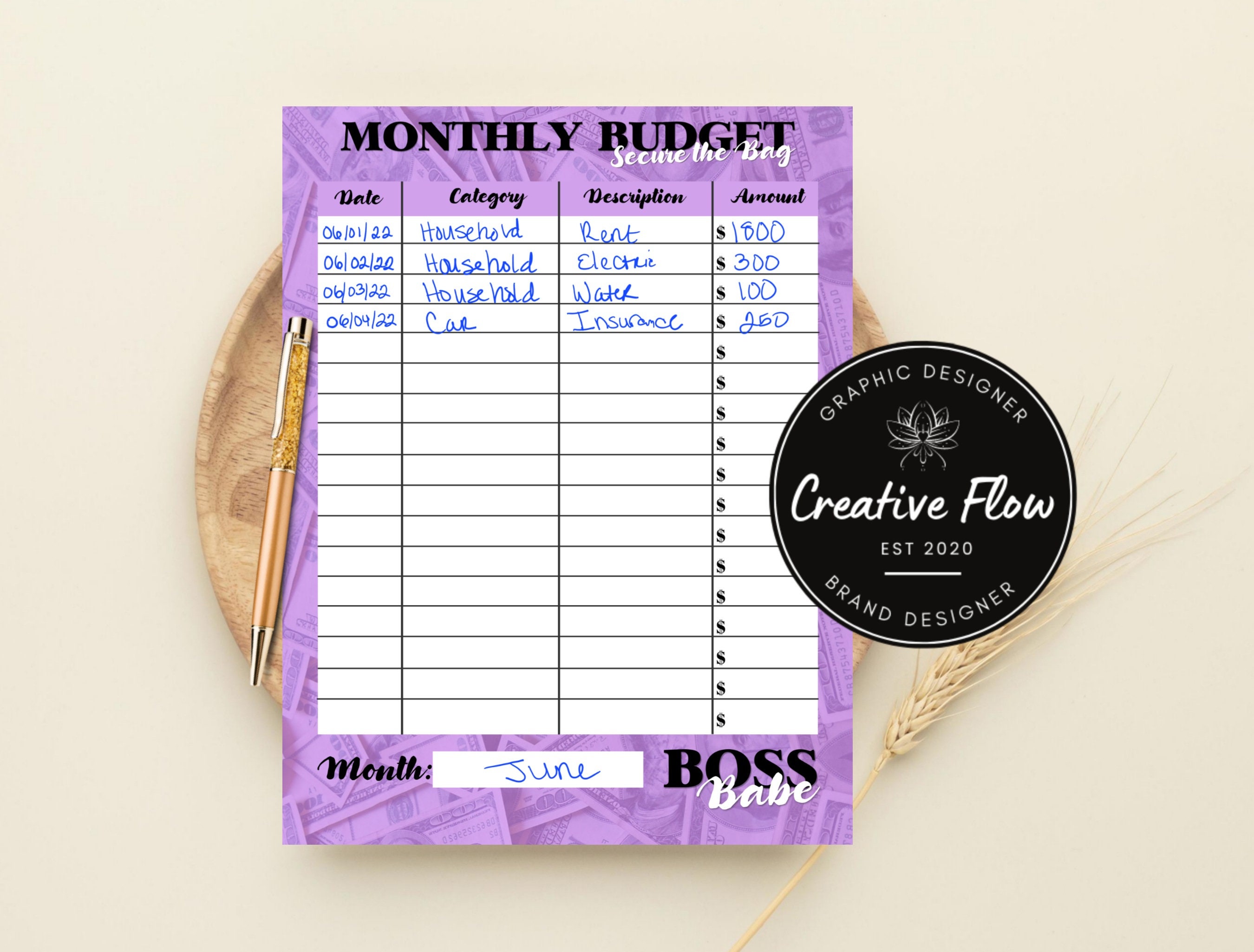 Purple Money Printable Monthly Budget Template, Monthly Expense Tracker ...