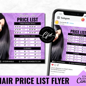 Purple Money Hair Price List Flyer, DIY Purple and Black Hair Price ...