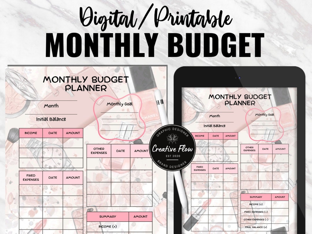 Cute Digital Monthly Budget Template, Cute Monthly Expense Tracker ...