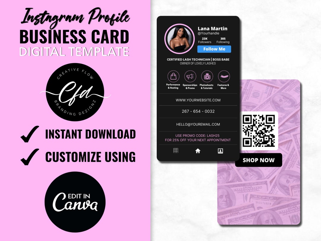 Pink Money IG Profile Business Cards, Instagram Profile Business Cards ...