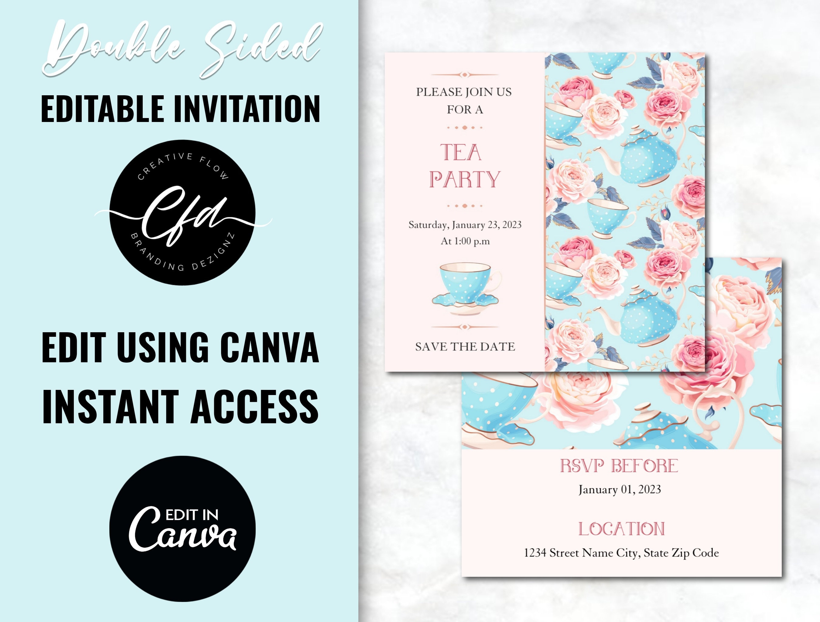 Editable Tea Party Invitation Template, DIY Tea Party Invitations ...