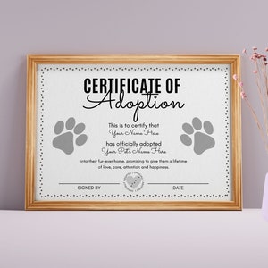 Editable Cat Dog Pet Adoption Certificate, Adopt an Animal, Printable ...