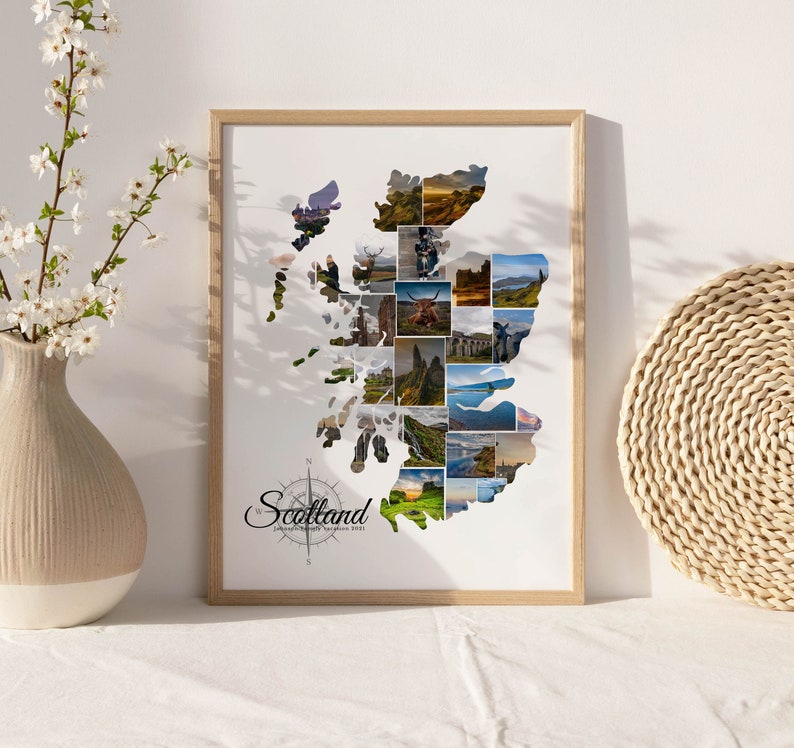 Scotland Map Travel Photo Collage Poster Gift Art Wedding Anniversary ...