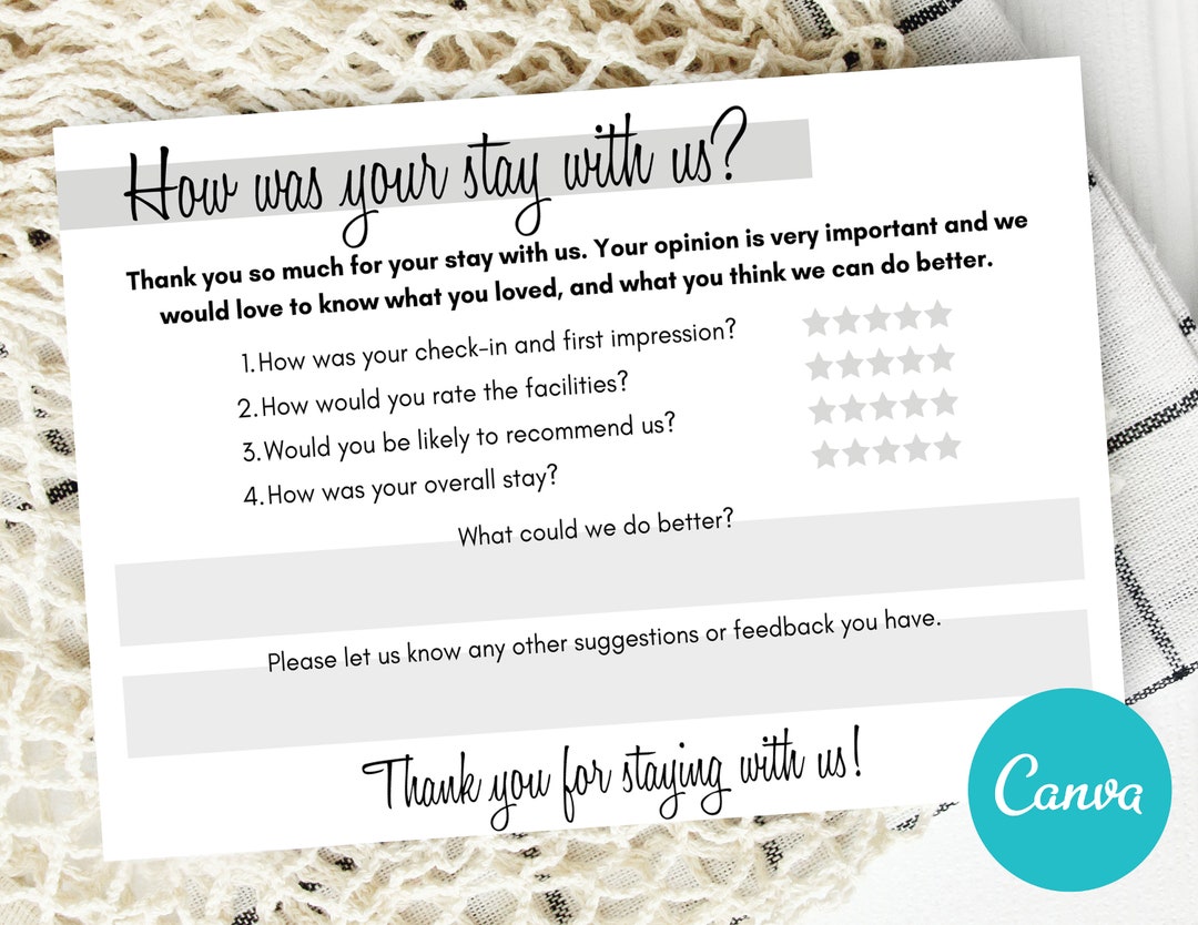 Guest Feedback Request Form Comment Card Template, Airbnb Editable ...