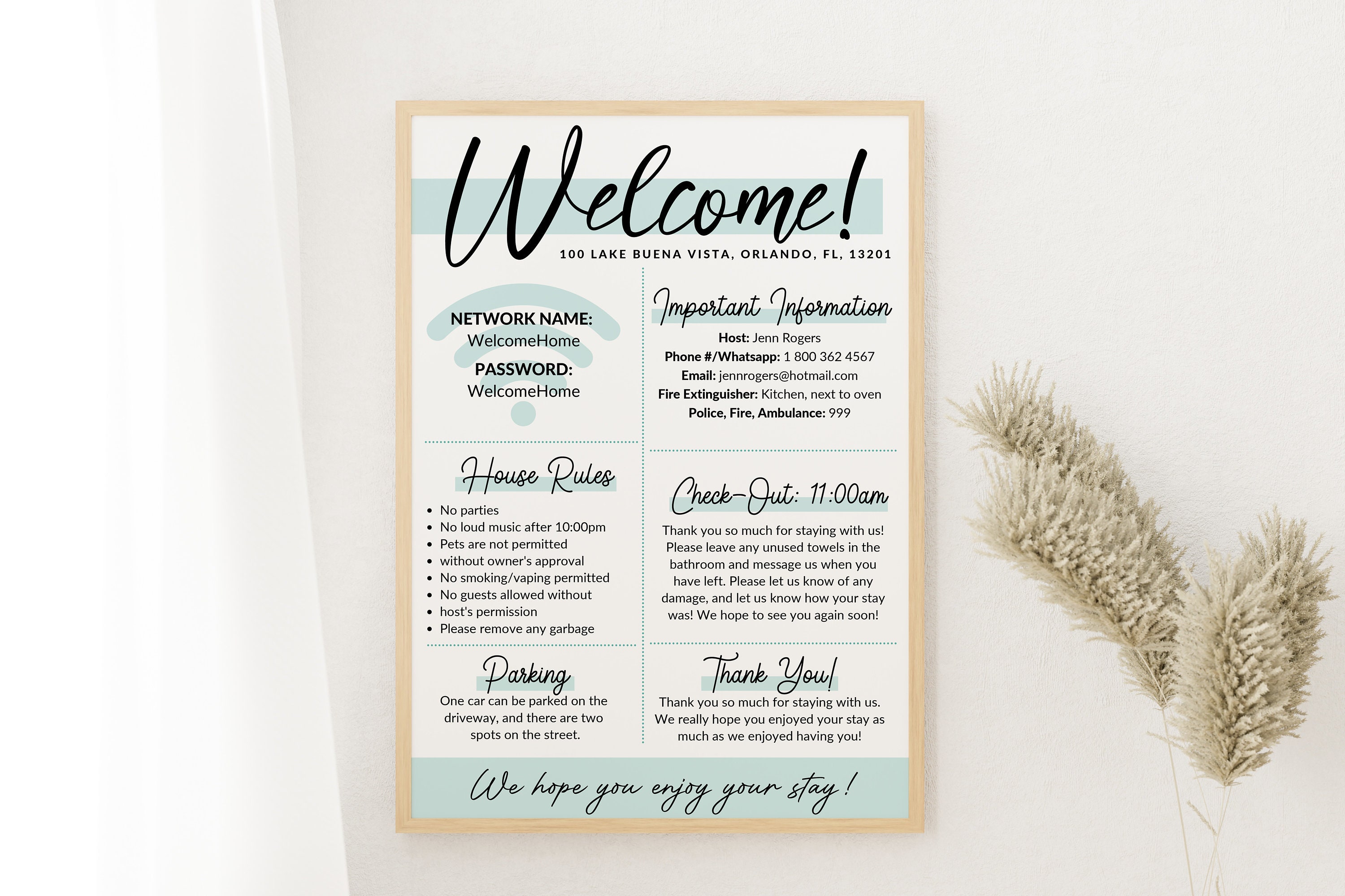 Airbnb Welcome Poster Template Sign, Airbnb Poster Editable Host Info ...