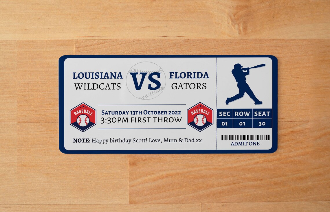 Editable Baseball Surprise Invitation Custom Ticket Voucher - Etsy