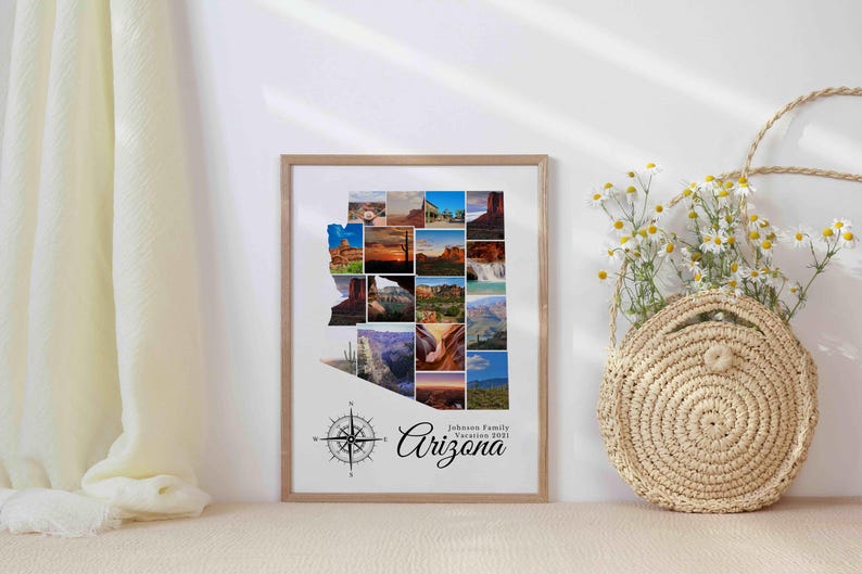 Arizona Map Photo Collage Custom Template Gift Art Print Wedding ...