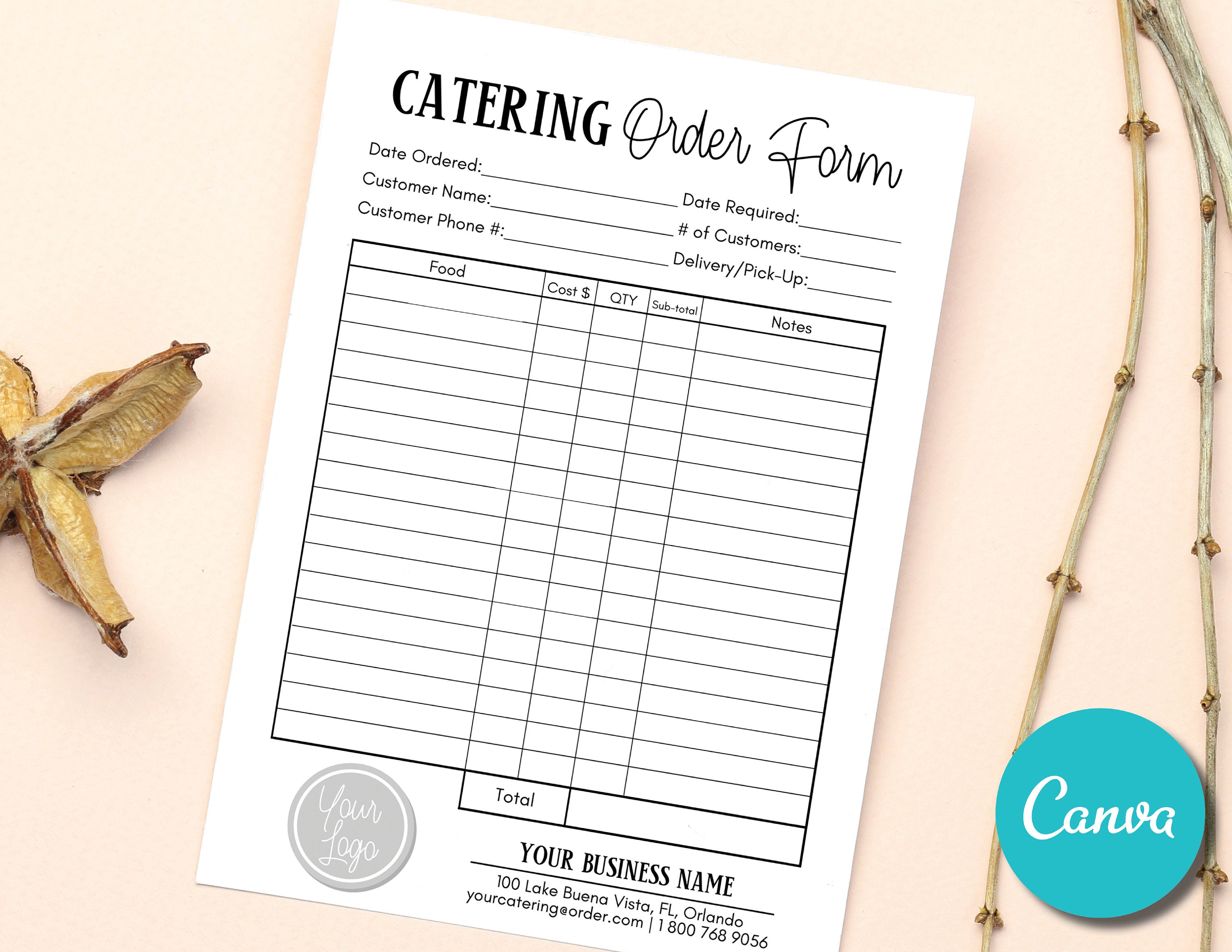 Editable Catering Bakery Food Dessert Order Form Custom Template, Event ...