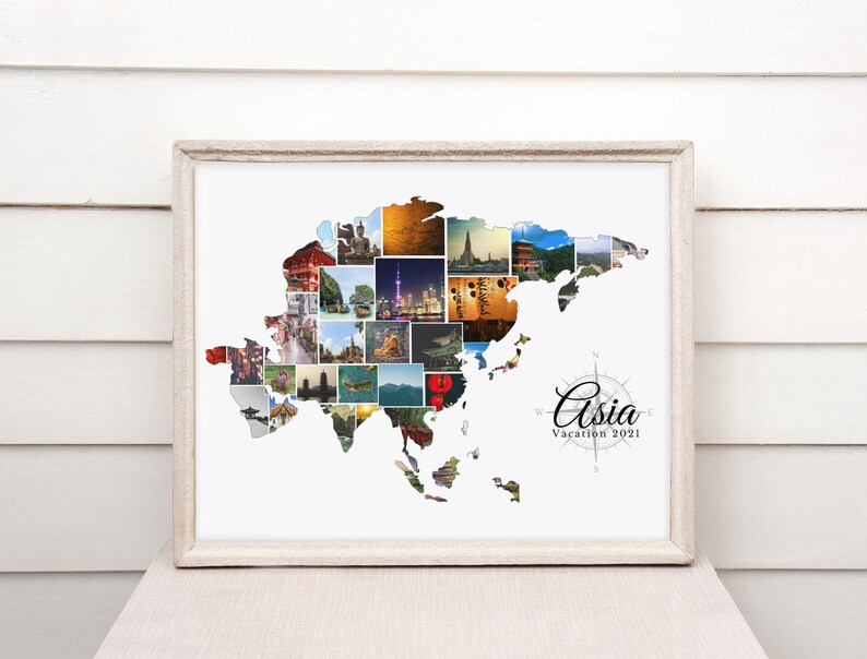 Asia Map Personalized Custom Photo Collage Wedding Anniversary Gift ...
