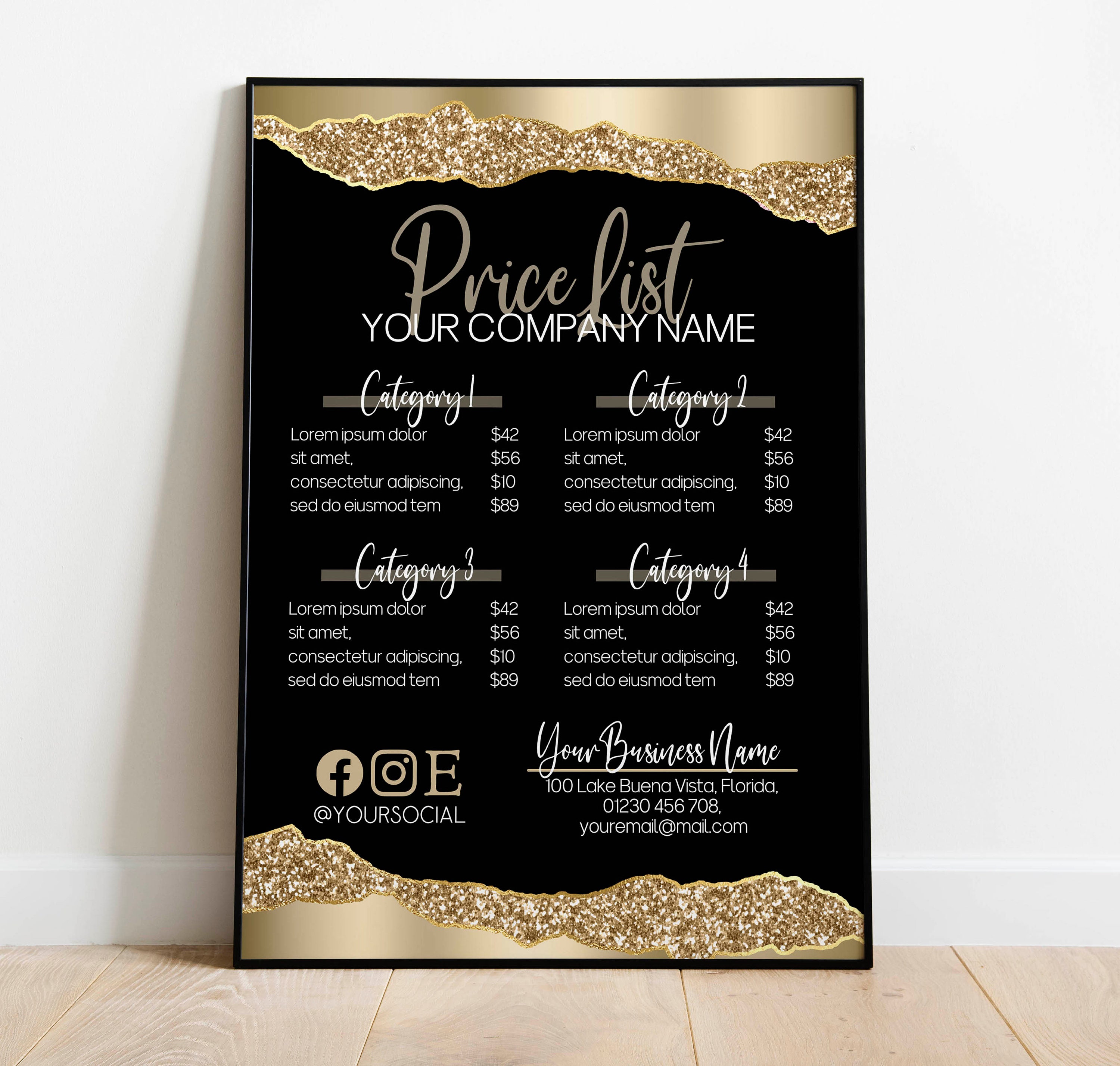 Gold Black Editable Price List Template, Custom Salon Bakery Price List ...