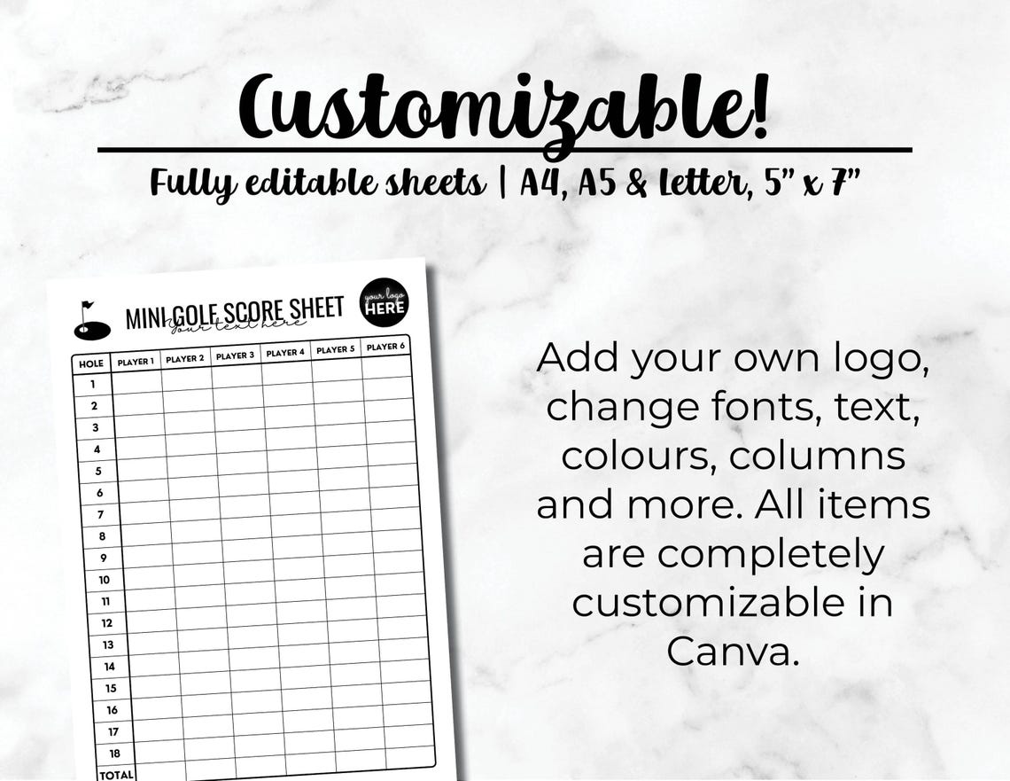 Mini Golf Score Card Sheet Template, Putt Putt Editable Scoresheet ...