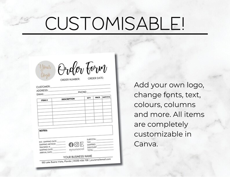 Editable Order Form Custom Template Printable Purchase Order - Etsy