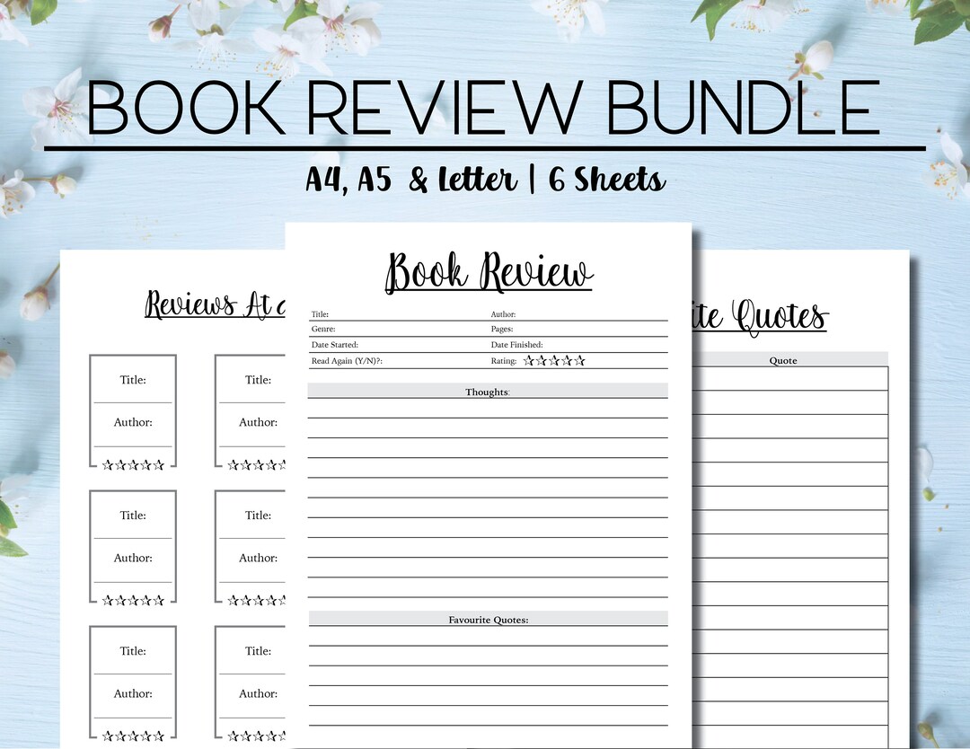 Book Review Tracker Log Printable, Book Lover Bundle, Reading Journal ...