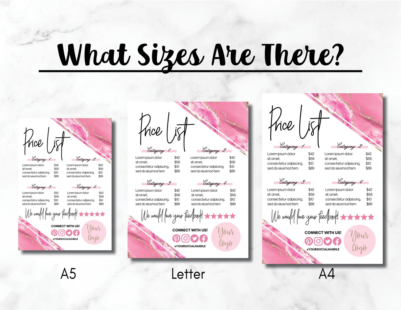 Pink Flower Editable Price List Template Custom Salon Bakery - Etsy