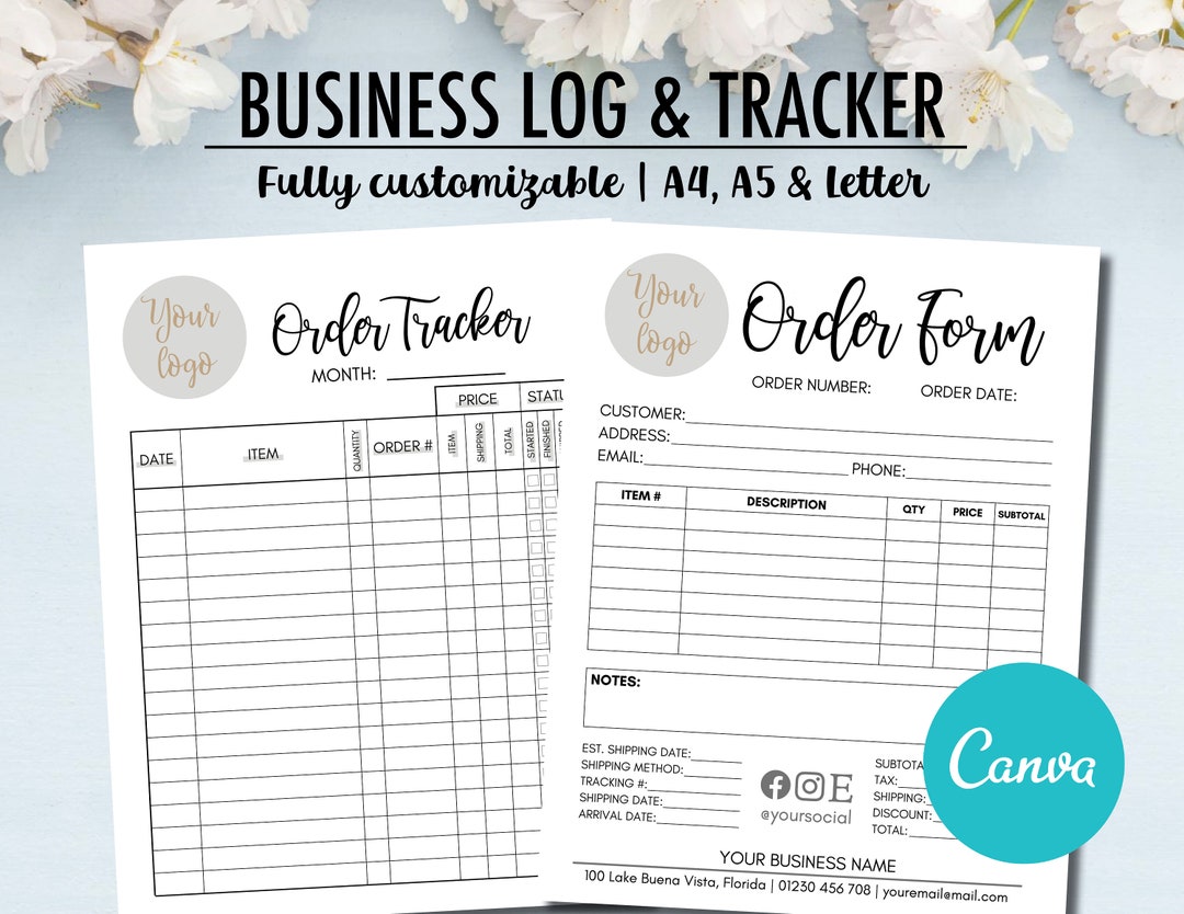 Editable Custom Order Form & Tracker Template, Printable Purchase Order ...